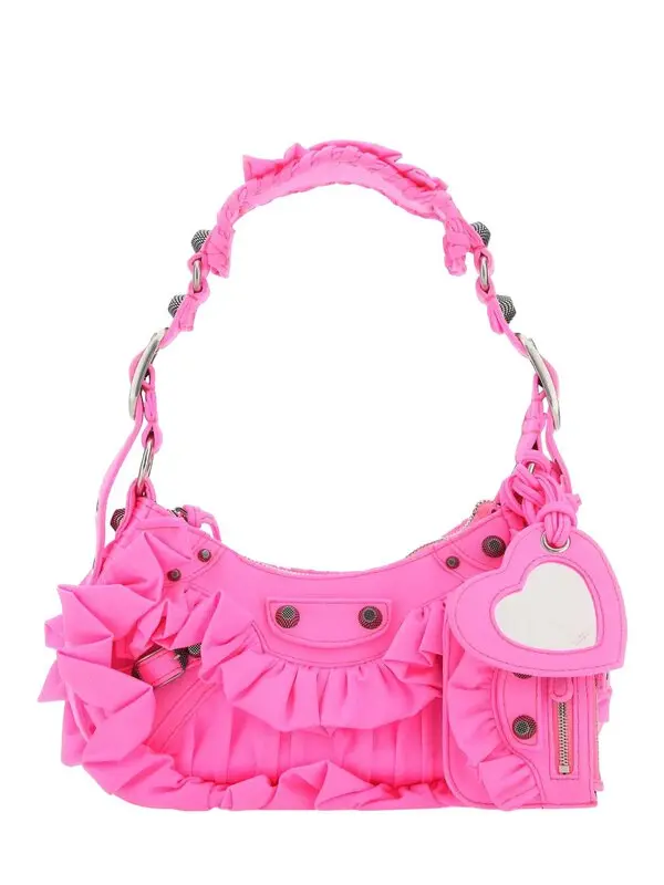 Balenciaga Mini Shoulder Handbag In Nylon & Elastane With Antiqued Silver Hardware - Pink