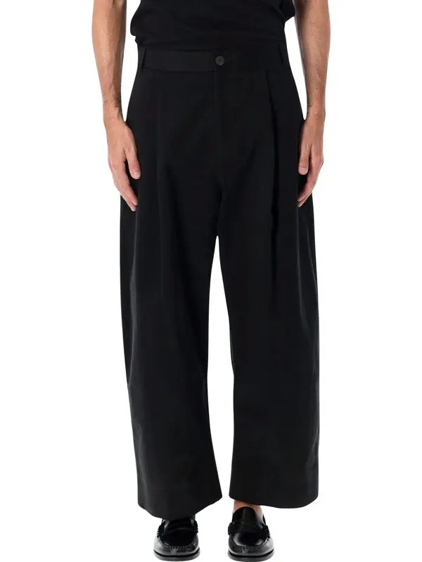 Studio Nicholson Pleated Wide-leg Cotton Trousers - Nero