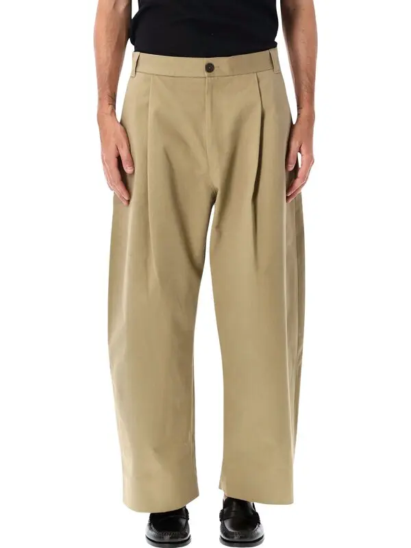 Studio Nicholson Pleated Wide-leg Cotton Trousers - Marrone