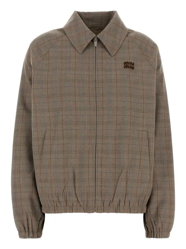 Miu Miu Embroidered Wool Bomber Jacket - Checked