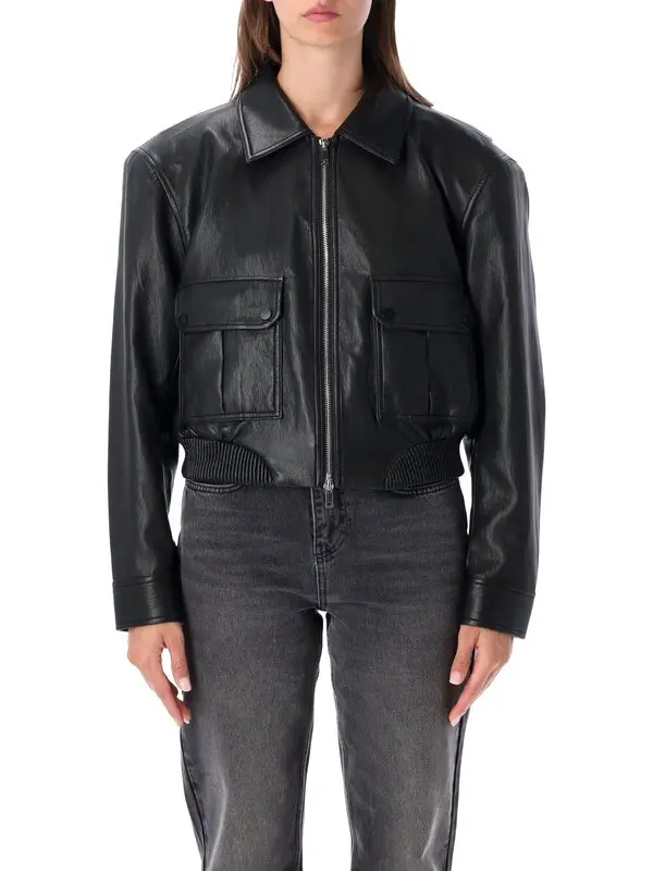THE FRANKIE SHOP Cropped Faux Leather Zip Jacket - Nero