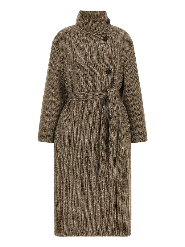 Brunello Cucinelli Sparkling Virgin Wool Chevron Coat - Brown