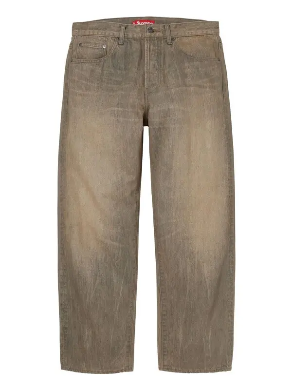 Supreme Distressed Loose Fit Selvedge Jeans - Grey