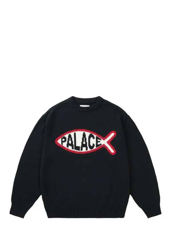 PALACE Fish Motif Knit Pullover - Black