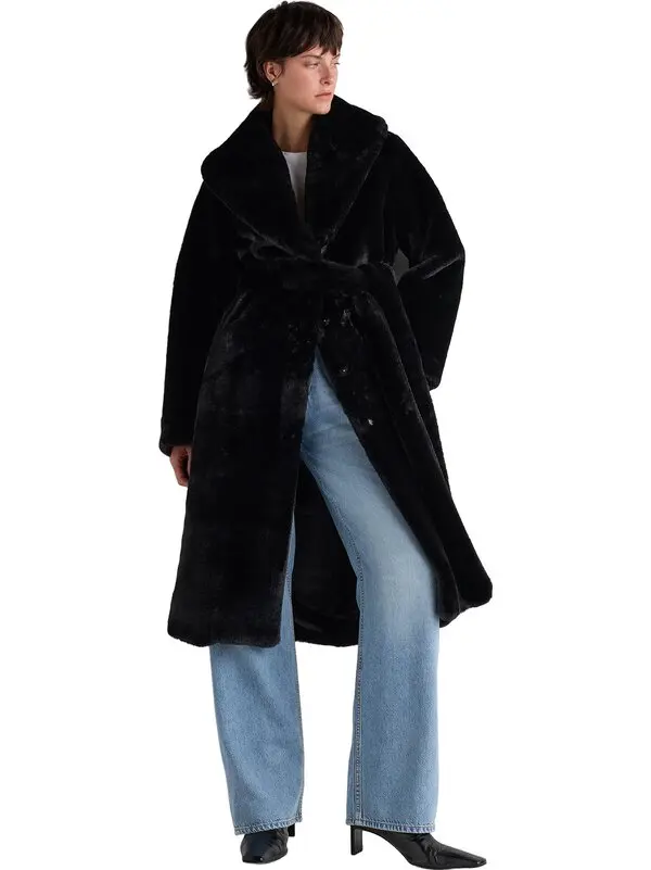 Quince Faux Fur Maxi Wrap Coat - Black