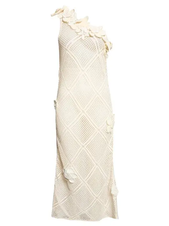 JW Anderson One-shoulder Floral Crochet Dress - Limestone