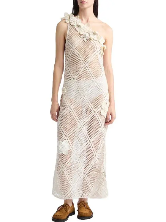JW Anderson One-shoulder Floral Crochet Dress - Limestone