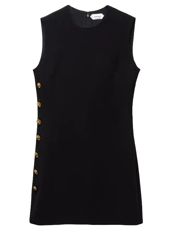 Versace Techno Cady Stretch Sleeveless Mini Dress With Medusa Buttons - Black