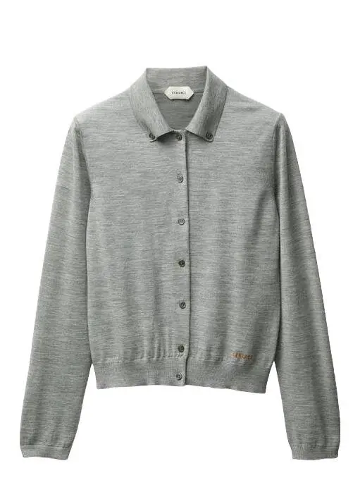 Versace Virgin Wool Collared Button-down Cardigan - Grey