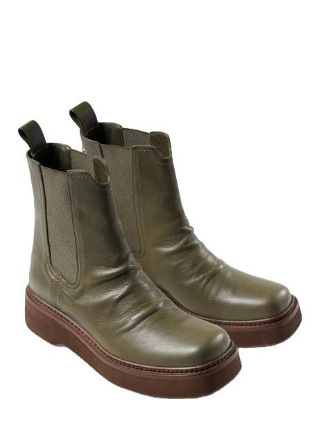 LEANNE FORD, MADE BY BEEK Leanne Ford Zip Up Leather Worker Boots - Olive