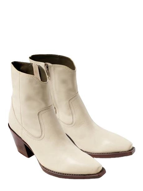 LEANNE FORD, MADE BY BEEK Leanne Ford X Beek Western-inspired Leather Block Heel Booties - Eggshell