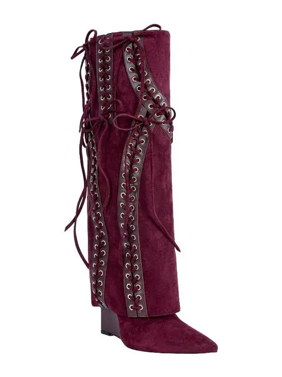 AZALEA WANG Mantegna Pointed Toe Wedge Boot - Plum