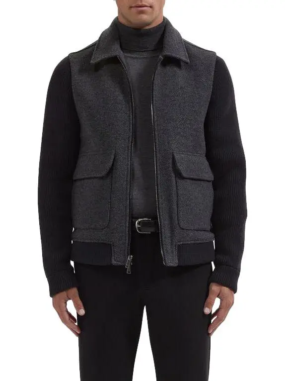 Bugatchi Hybrid Knit Blouson Jacket - Black
