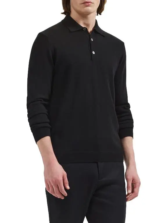 Bugatchi Merino Wool Polo Sweater - Black