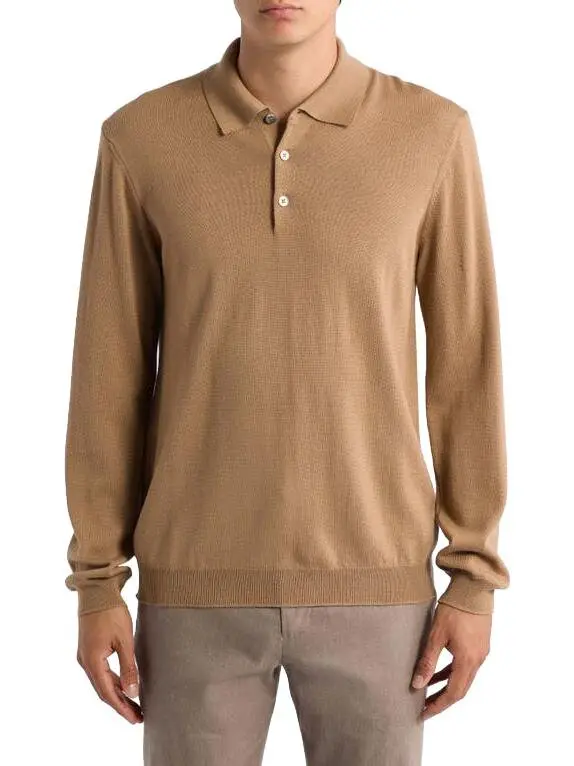 Bugatchi Merino Wool Polo Sweater - Camel