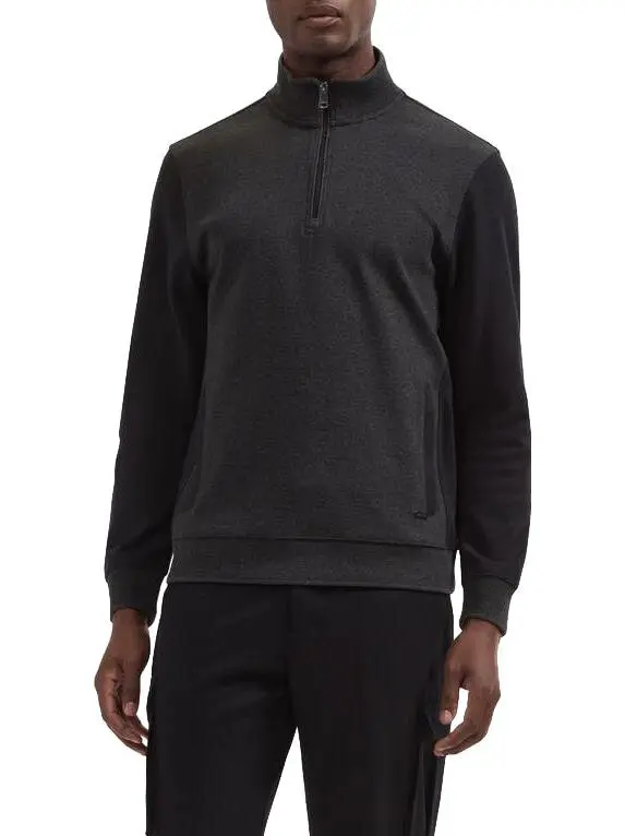Bugatchi Quarter-zip Pullover Mock Neck Knit - Black