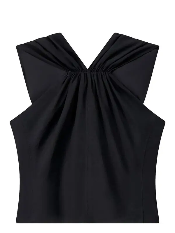 A.L.C. Elouise Ruched V-neck Sleeveless Top - Black