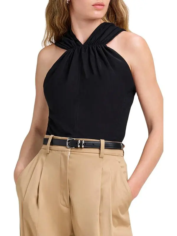 A.L.C. Elouise Ruched V-neck Sleeveless Top - Black
