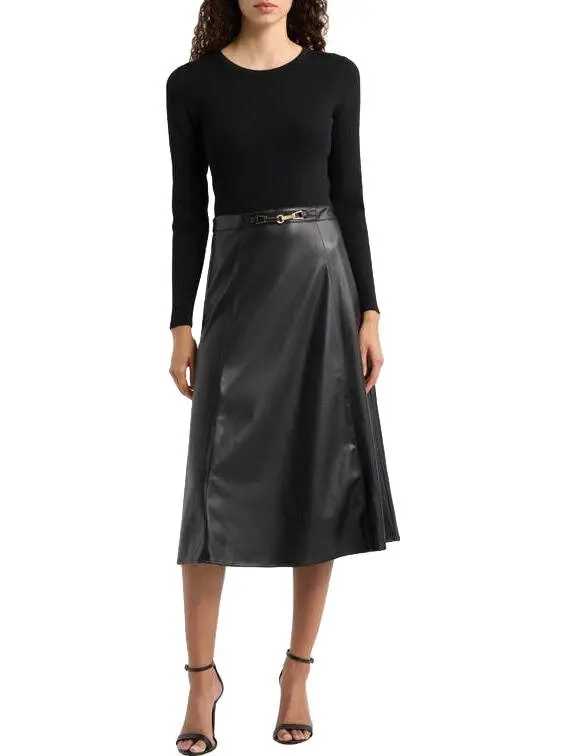 Elie Tahari The Quinn Mixed-media Faux Leather Dress - Noir