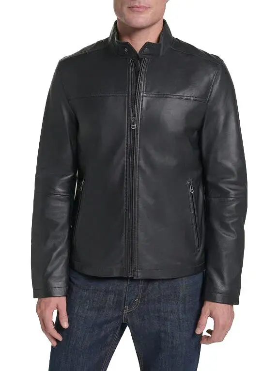 Cole Haan Leather Moto Jacket - Black