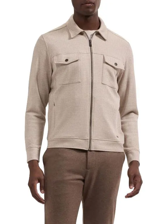 Bugatchi Houndstooth Full-zip Blouson Jacket - Cobblestone