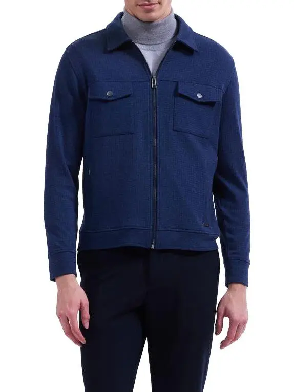 Bugatchi Houndstooth Full-zip Blouson Jacket - Navy