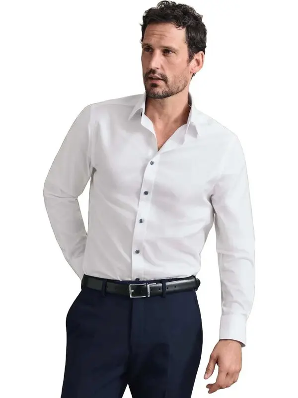 CHARLES TYRWHITT Non-iron Twill With Contrast Buttons Slim Fit Shirt - Charcoal