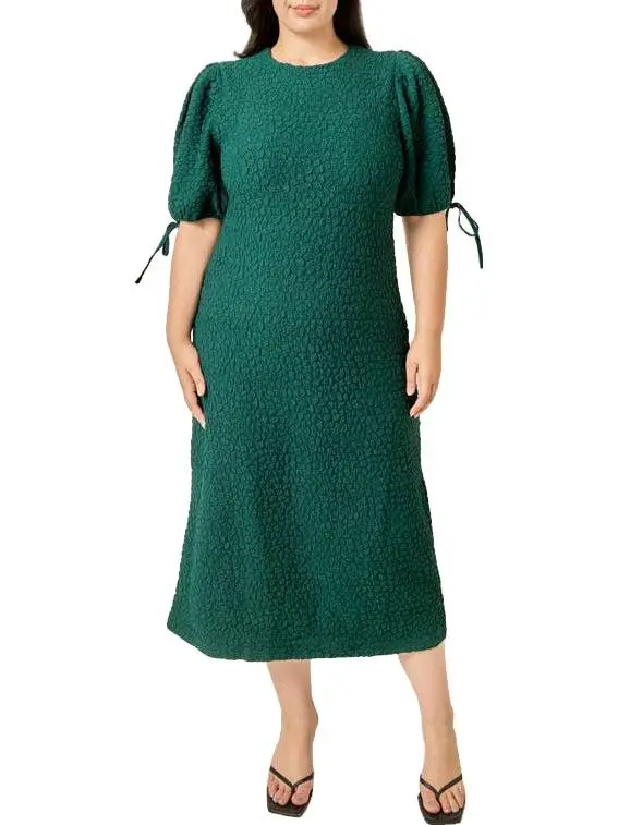 English Factory Smocked Puff Sleeve Midi Dress - Green