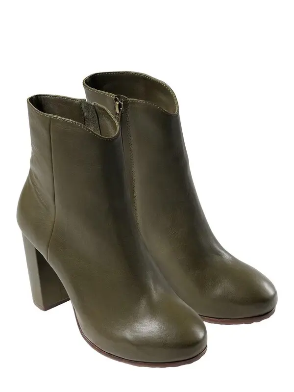 LEANNE FORD, MADE BY BEEK Leanne Ford Architectural Block Heel Leather Boots - Olive