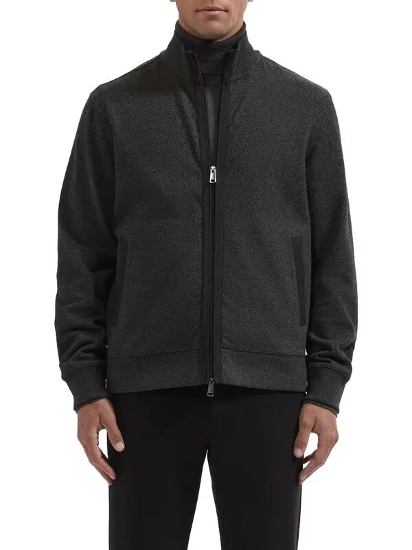 Bugatchi Full Zip Mock Neck Cardigan - Black