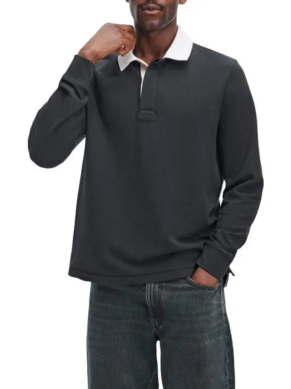 Rag & Bone Classic Long Sleeve Pima Cotton Piqué Rugby Polo - Black