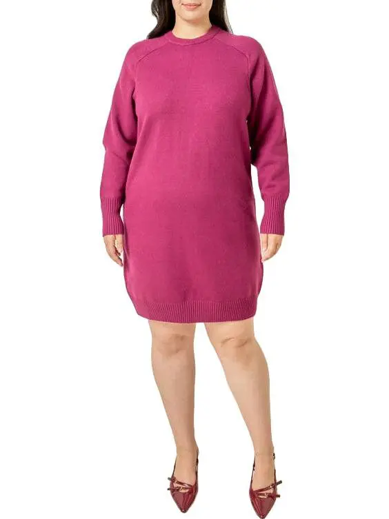 English Factory Knit Mini Dress With Crewneck And Raglan Sleeves - Wine