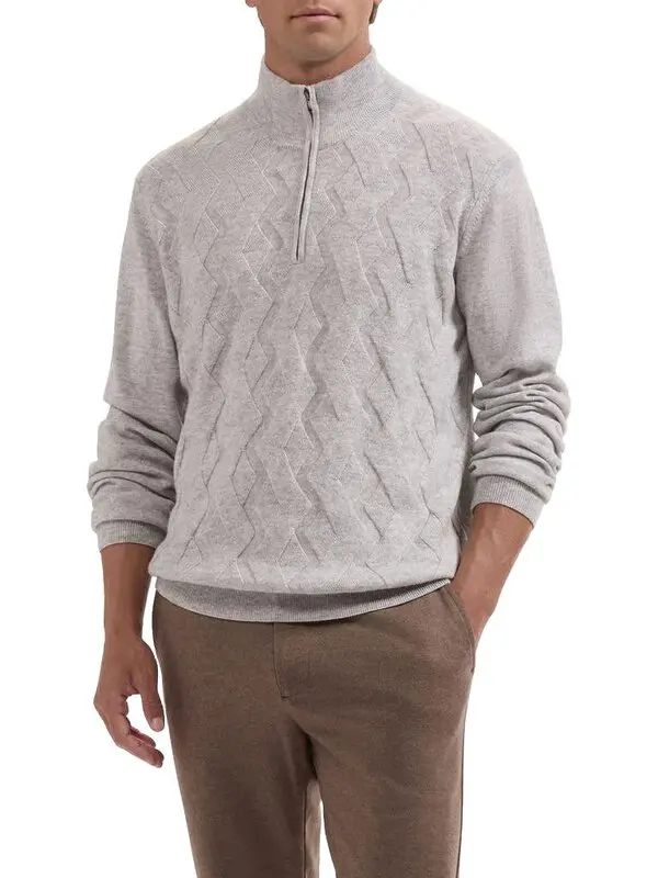 Bugatchi Wool & Cashmere Quarter Zip Sweater - Oatmeal