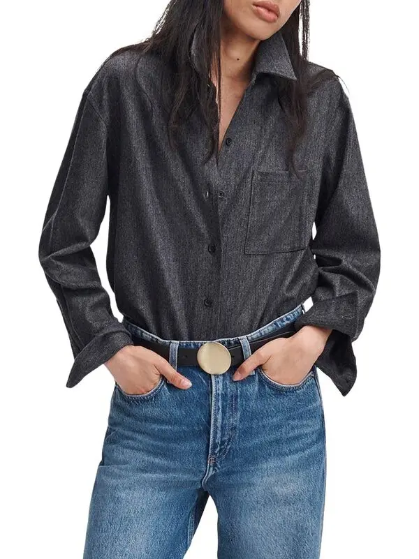 Rag & Bone Connie Tailored Wool & Cashmere Shirt - Charcoal Multi