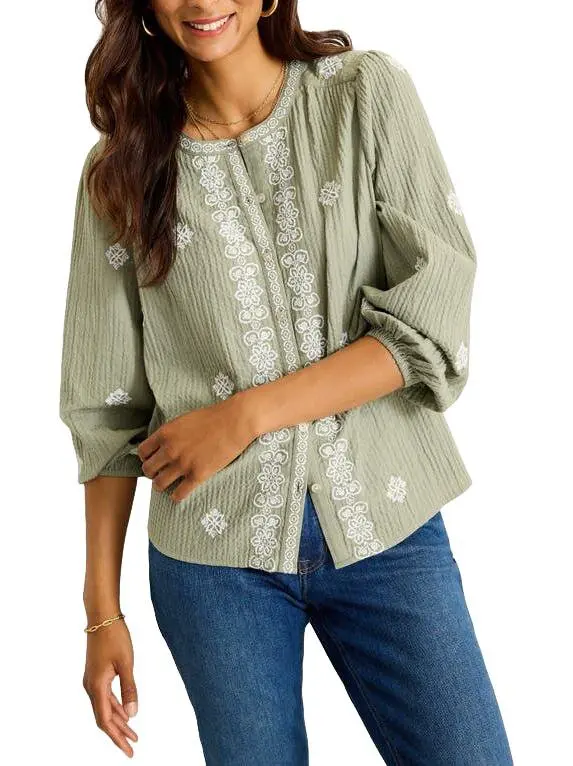 Tommy Bahama Embroidered Cotton Blend Gauze Top - Garden Gate