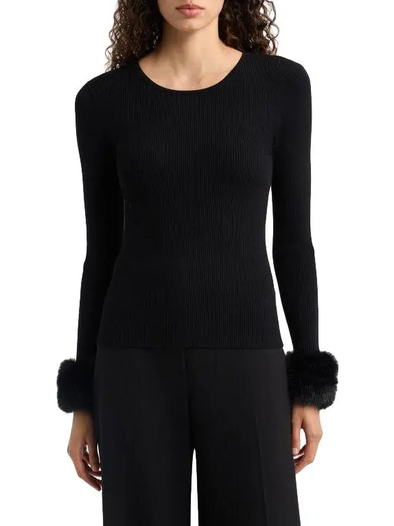 Elie Tahari The Savannah Faux Fur Cuff Sweater - Noir