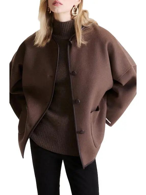 Marella Collarless Wool Blend Coat With Dropped Shoulders - Brown