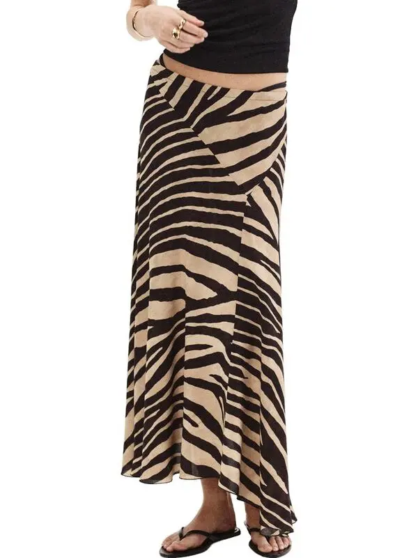 Mango Asymmetric Midi Skirt - Black