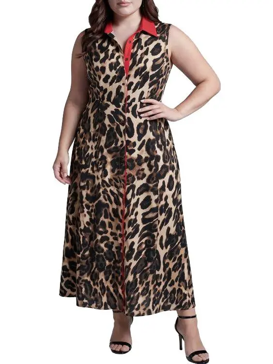 STANDARDS & PRACTICES Sleeveless Print Shirt Dress - Leopard