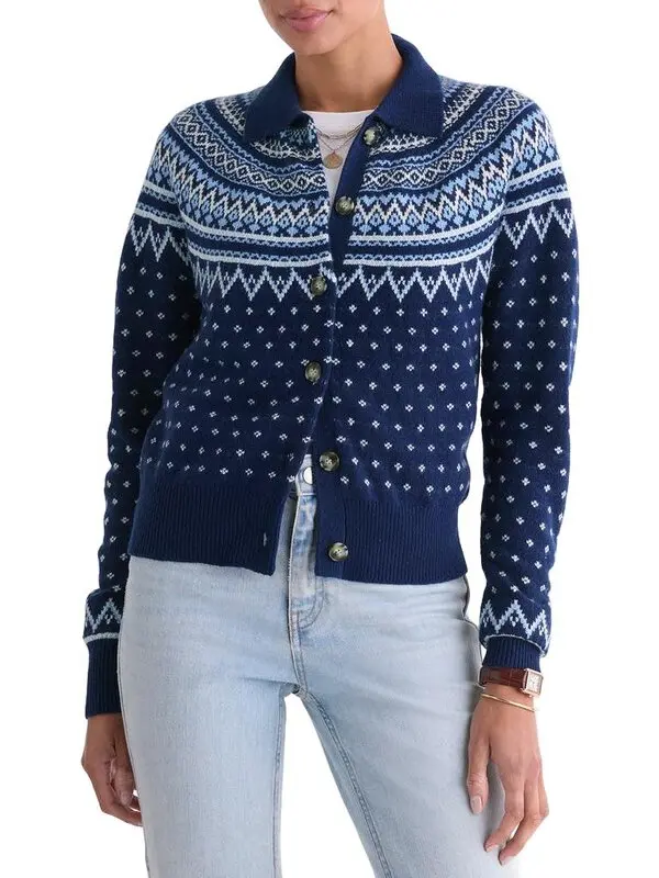 Vineyard Vines Fair Isle Polo Cardigan - Nautical Navy