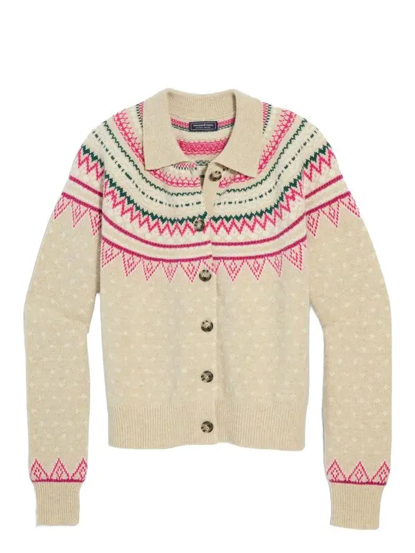 Vineyard Vines Fair Isle Polo Cardigan - Oatmeal Heather