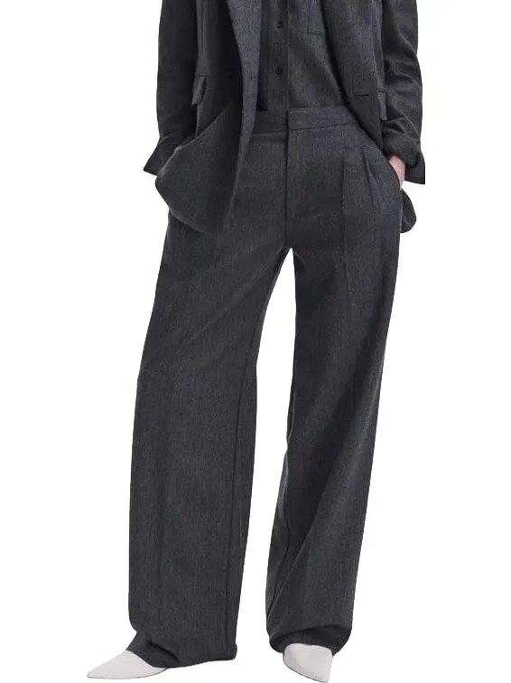 Rag & Bone Lawrence Wide Leg Wool Blend Tailored Pants - Charcoal Multi