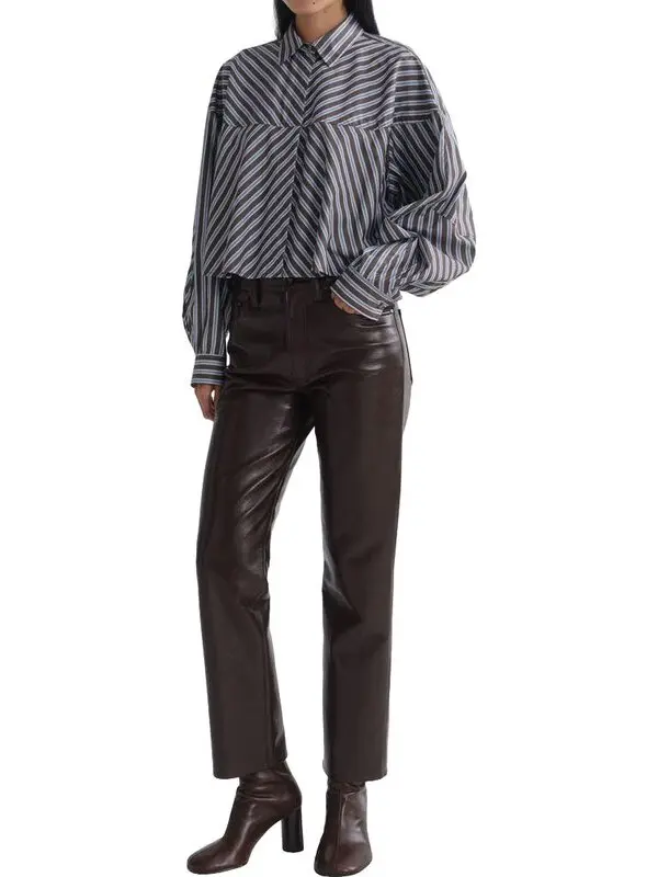 AGOLDE Agnes Striped Cropped Cotton Shirt - Meyer Stripe White Chocolate