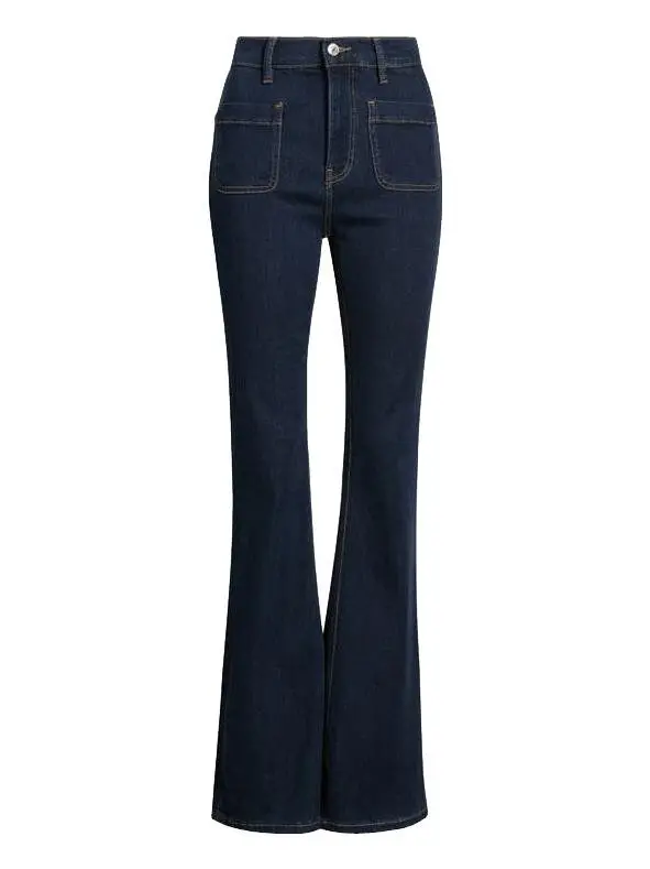 Warp + Weft Mia Patch Pocket High Waist Flare Jeans - Long Gone