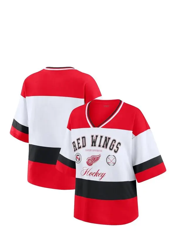 WEAR BY ERIN ANDREWS Detroit Wings Jersey Style V-neck T-shirt - Red