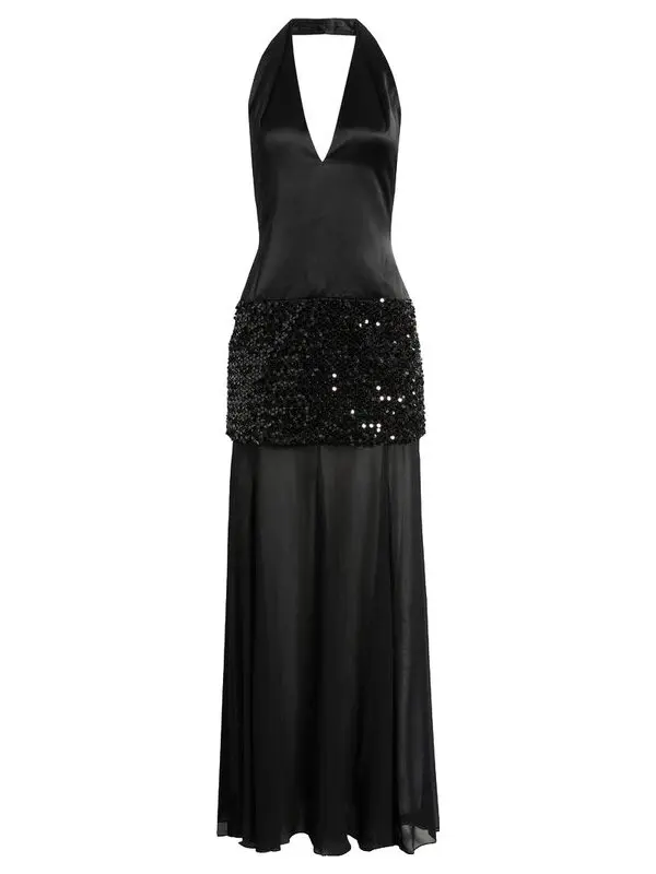 Shona Joy Bianca Sequin Halter Gown - Black