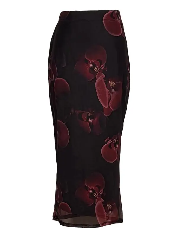 JENNAFER GRACE Orchid Print Pencil Skirt - Black