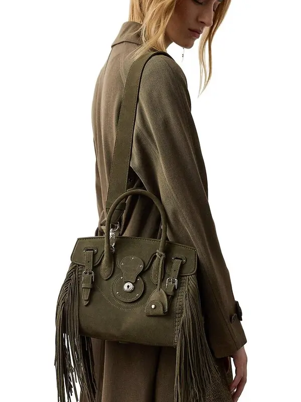 Ralph Lauren Soft Ricky 27 Calf-suede Bag With Fringe Trim - Cypress