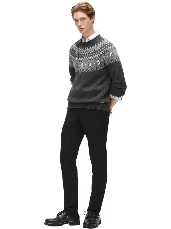 Karl Lagerfeld Slim-fit Faux-leather Trim Suit Pants - Black