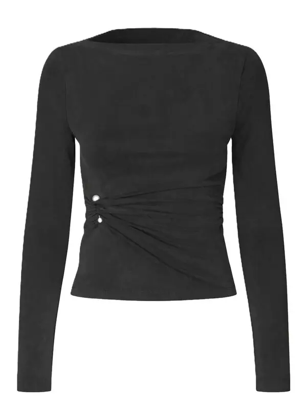 Stine Goya Boatneck Draped Top With Pearl Brooch - Black